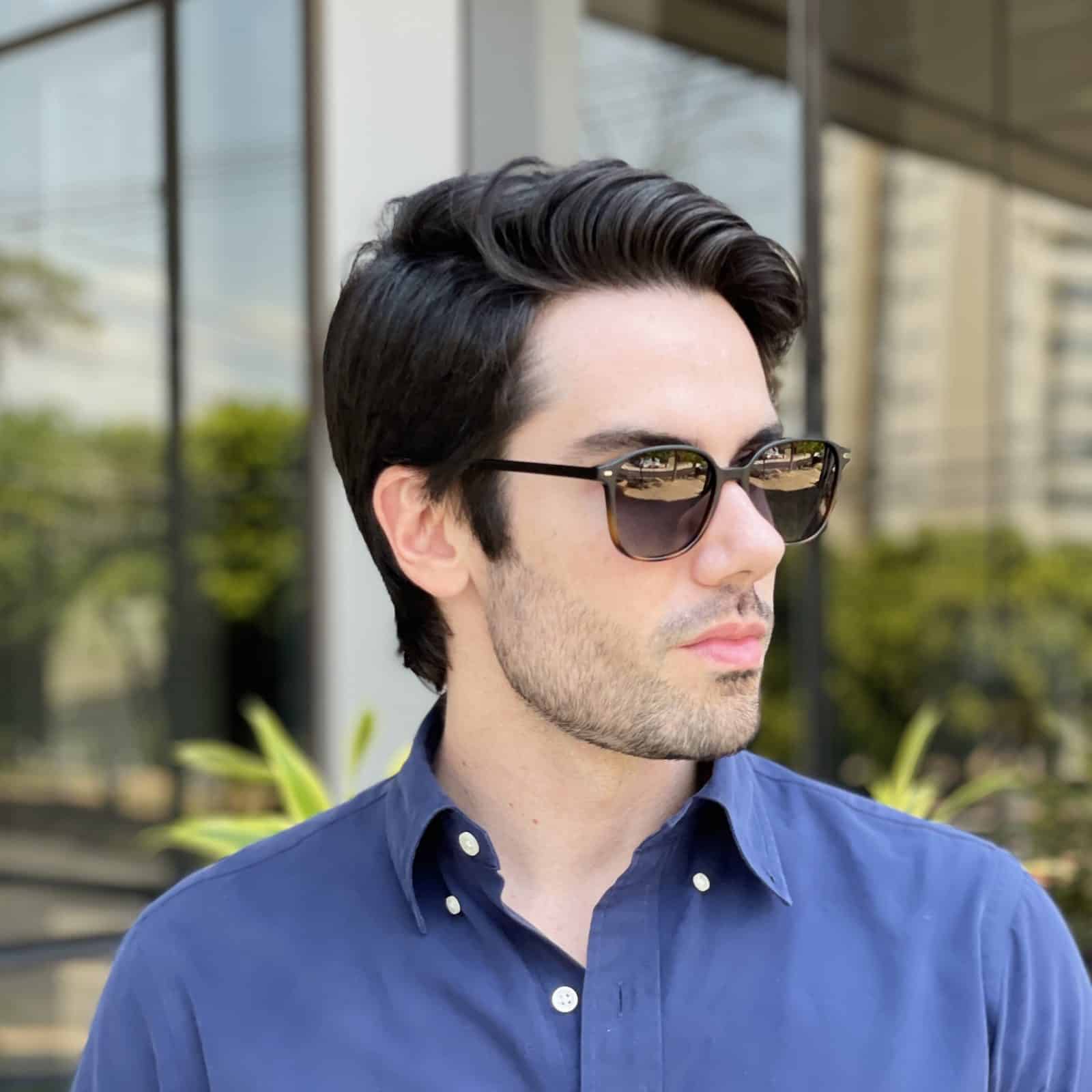 Óculos de Sol Masculino Quadrado Preto com Tartaruga Alisson - Safine