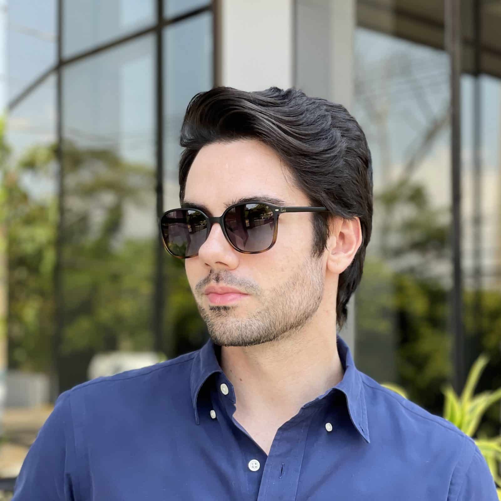 Óculos de Sol Masculino Quadrado Preto com Tartaruga Alisson - Safine