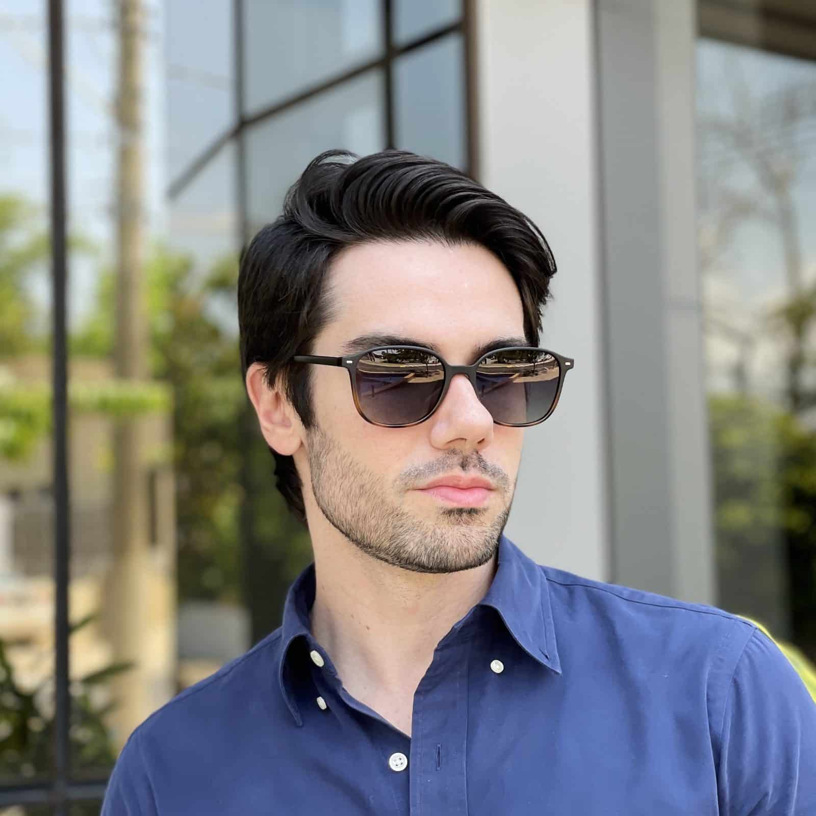 Óculos de Sol Masculino Quadrado Preto com Tartaruga Alisson - Safine