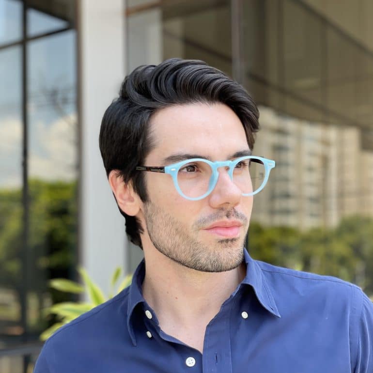 Óculos de Grau Masculino Redondo Azul Valentim - Safine Óculos de Grau Masculino Redondo Azul Valentim - Safine