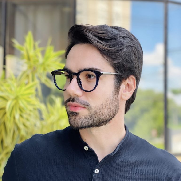 Óculos de Grau Masculino Redondo Azul Augusto 2.0 - Safine