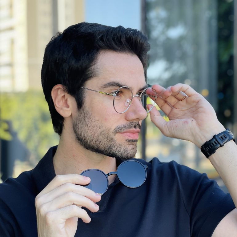 Óculos 2 em 1 Clip-On Masculino Redondo Prata Douglas - Safine