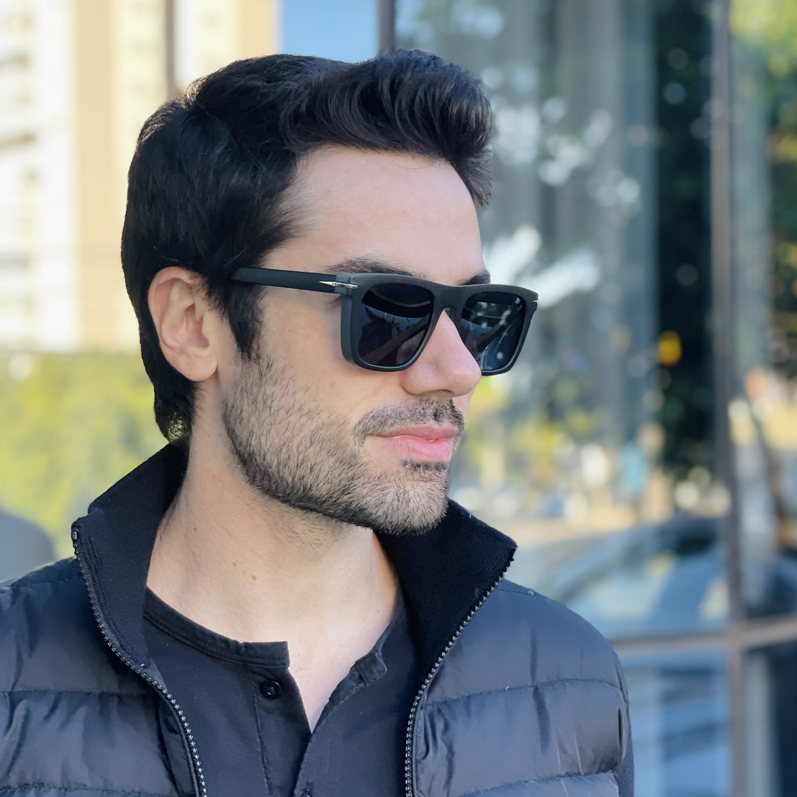 Óculos de Sol Masculino Quadrado Preto e Cinza Oliver - Safine