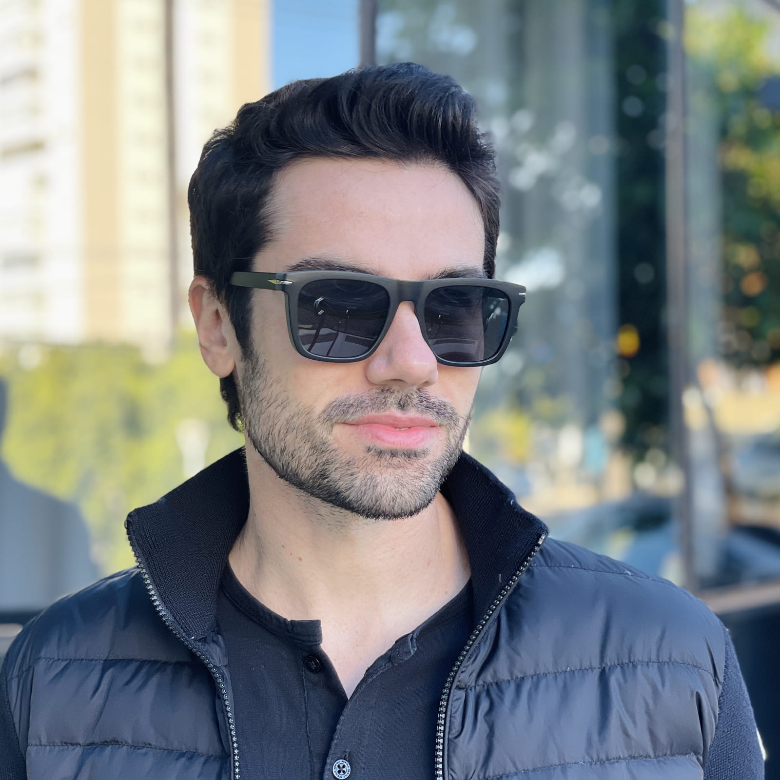 Óculos de Sol Masculino Quadrado Preto e Cinza Oliver - Safine